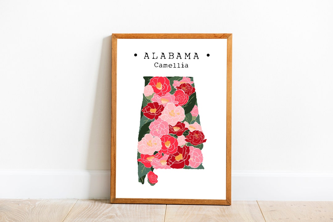 Alabama State Flower Wall Art, Alabama Camellia Flower Print, US State ...