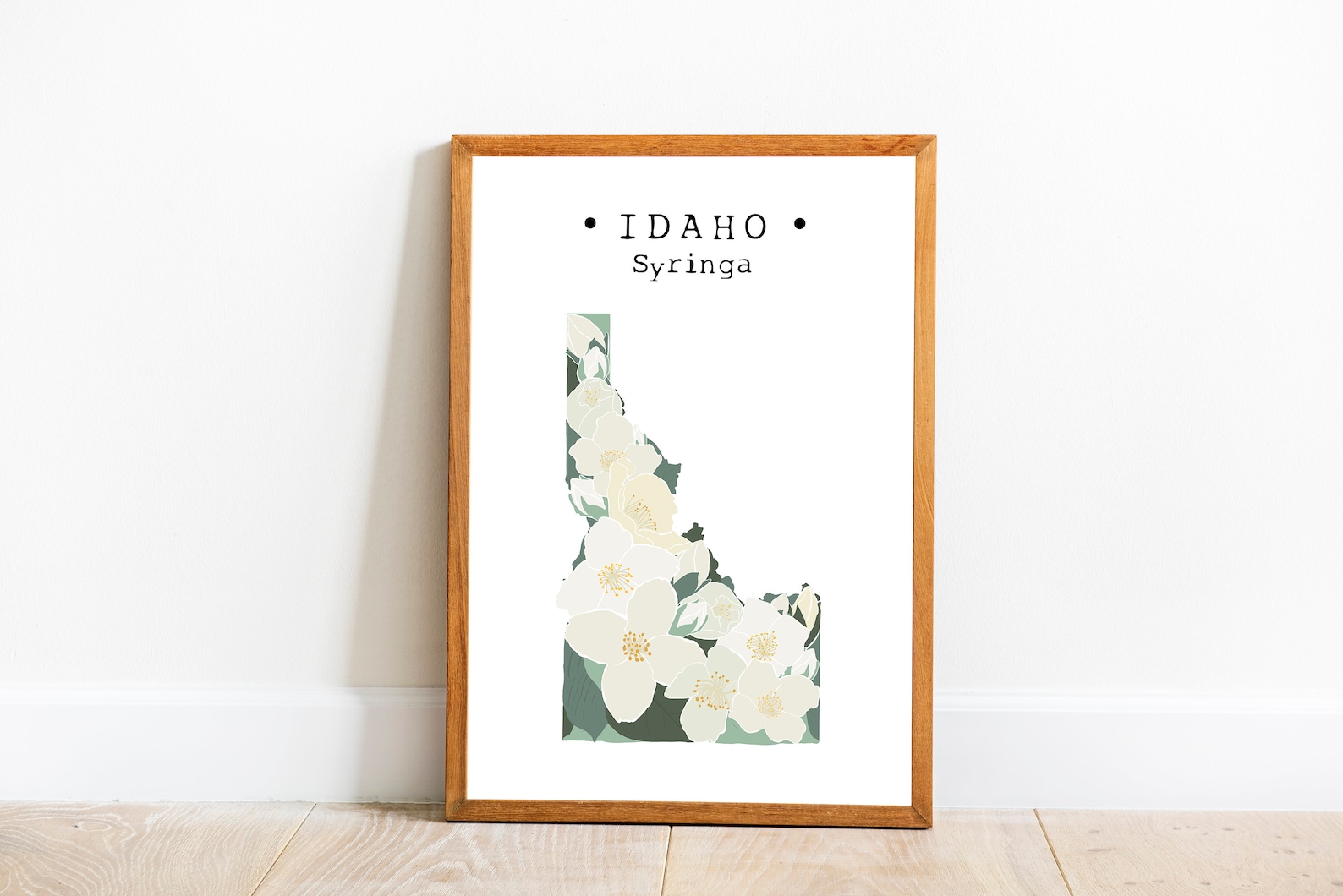 Idaho State Flower Wall Art, Idaho Syringa Flower Print, Idaho Map Art ...