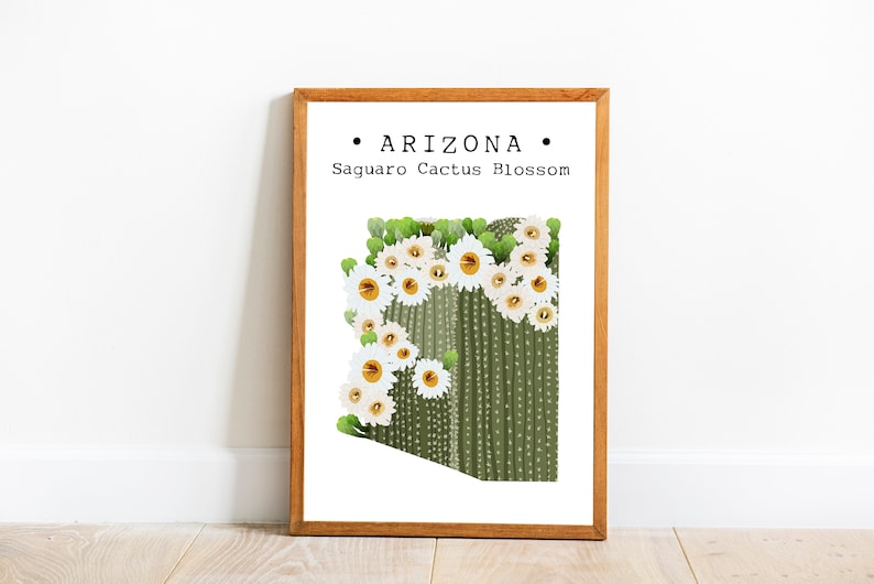Arizona State Flower Wall Art, Saguaro Cactus Blossom Print, Arizona ...