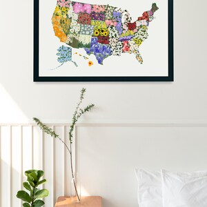 United States Flower Map, State Flower Art, America Map Wall Art ...