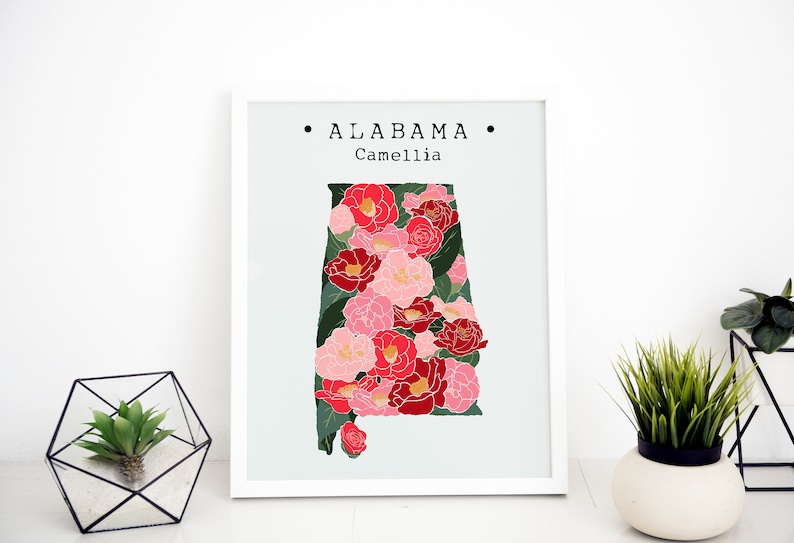 Alabama State Flower Wall Art, Alabama Camellia Flower Print, US State ...