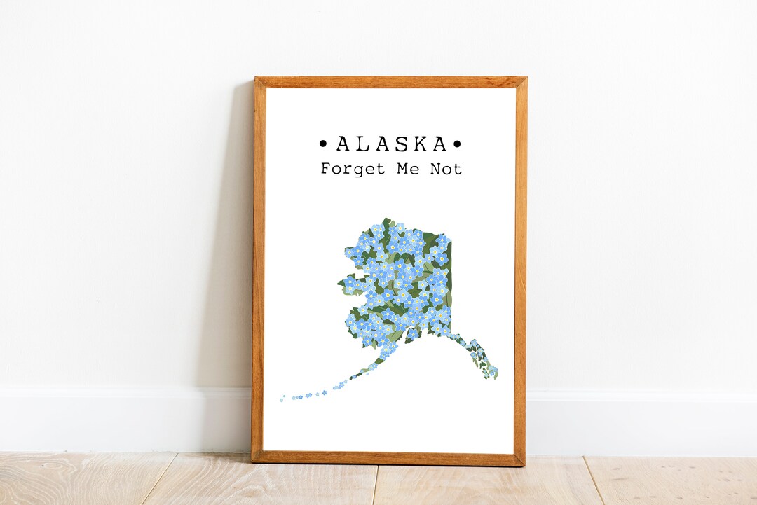 Alaska State Flower Wall Art, Forget Me Not Flower Print, Alaska Map ...