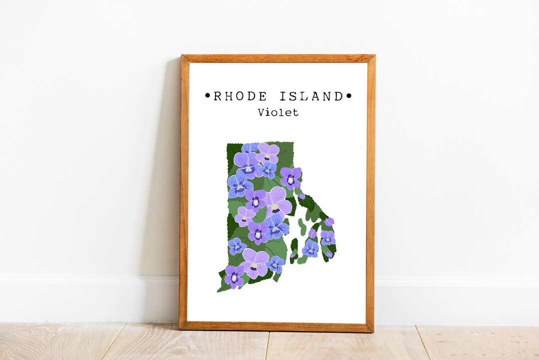 Rhode Island State Flower Wall Art, Rhode Island Map Art, Rhode Island ...