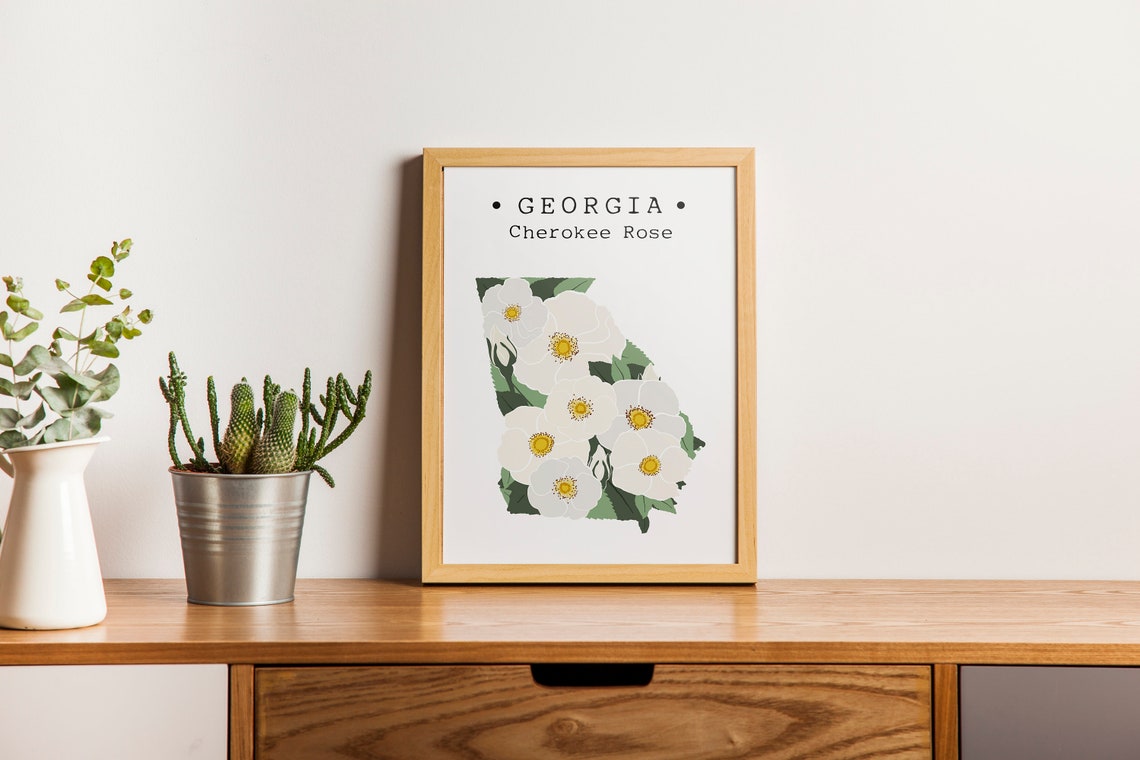 Georgia State Flower Wall Art Georgia Map Print Georgia - Etsy
