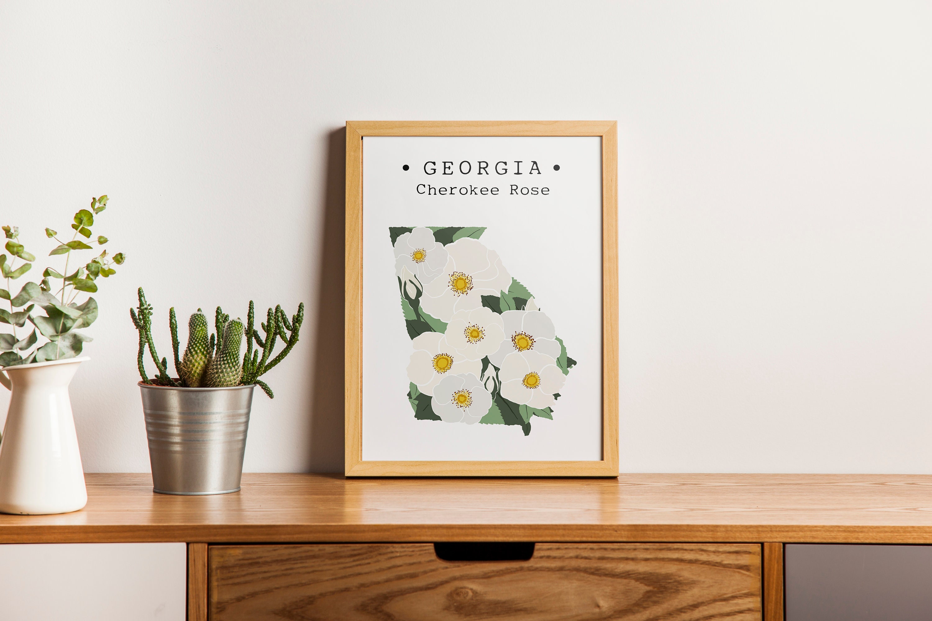 Georgia State Flower Wall Art Georgia Map Print Georgia - Etsy