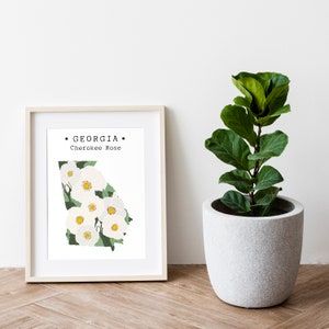 Georgia State Flower Wall Art, Georgia Map Print, Georgia Cherokee Rose ...