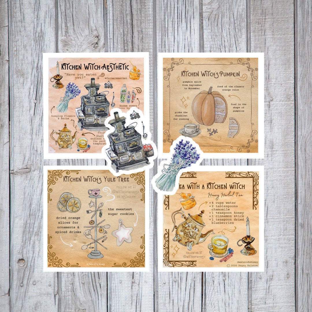 Kitchen Witch Pack - Witchy Watercolor Art Prints and Stickers - Etsy