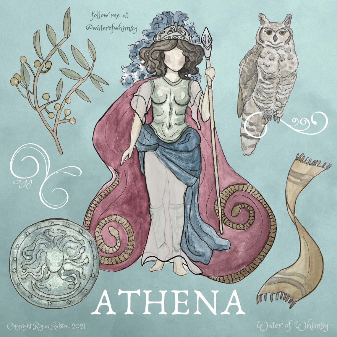 Athena Icon Goddess & Deity Watercolor Illustration - Etsy