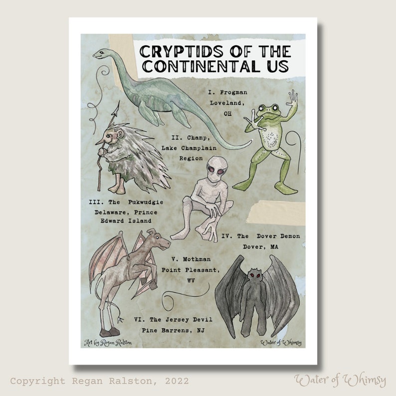 Cryptids of the Continental US - Watercolor Illustration - Etsy