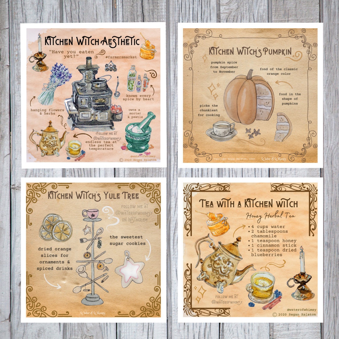 Kitchen Witch Pack Witchy Watercolor Art Prints and Stickers | Etsy