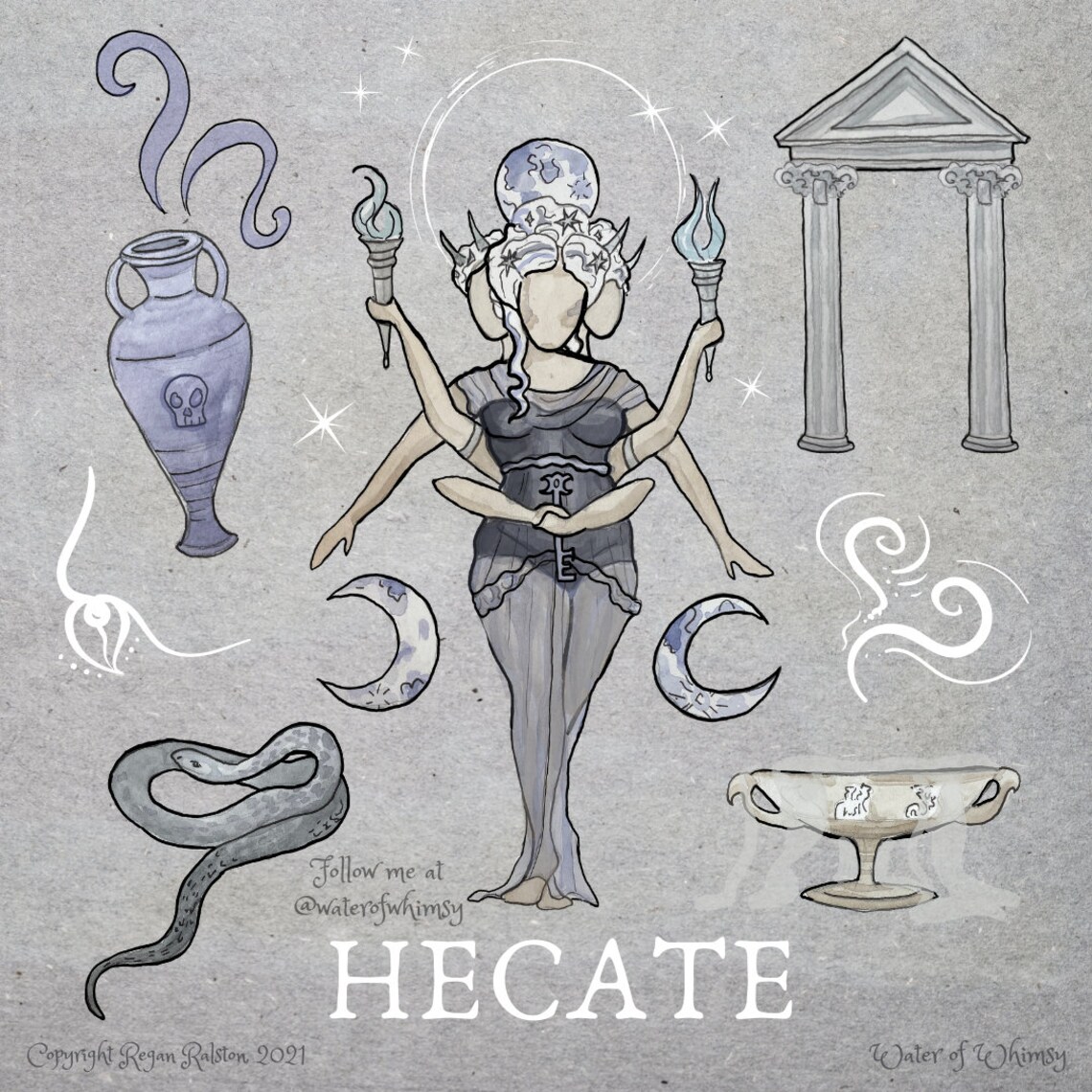 Hecate Icon Goddess & Deity Watercolor Illustration | Etsy