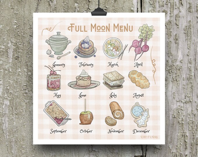 Full Moon Menu Monthly Illustrated Food Etsy