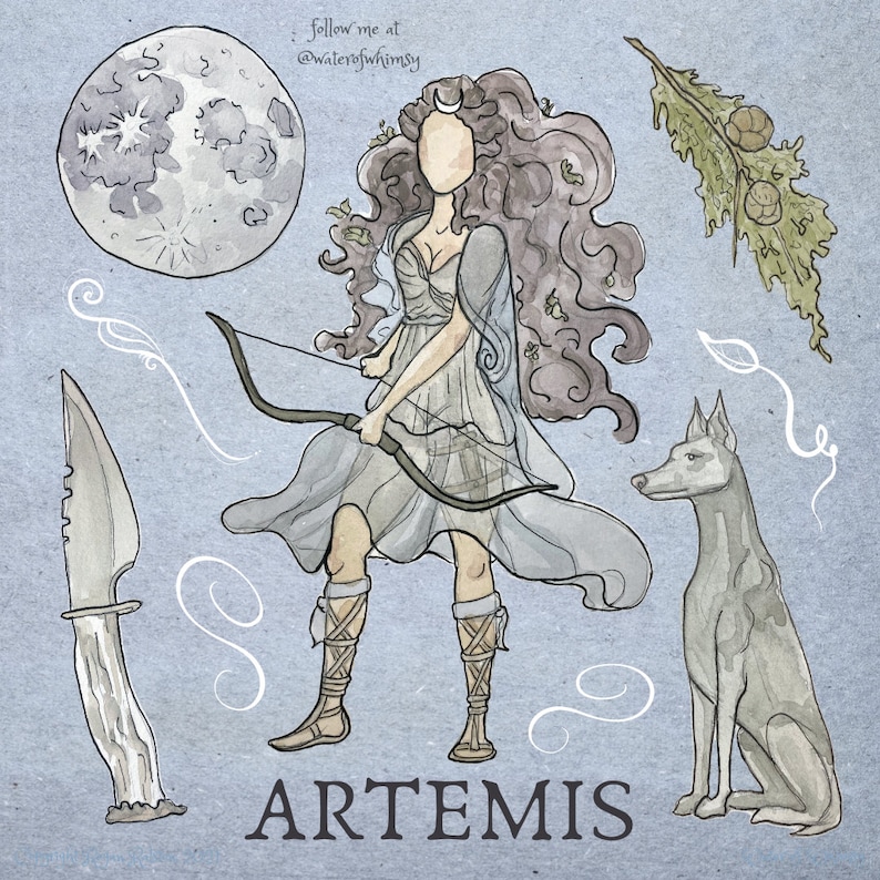 Artemis Icon - Goddess & Deity Watercolor Illustration - Etsy