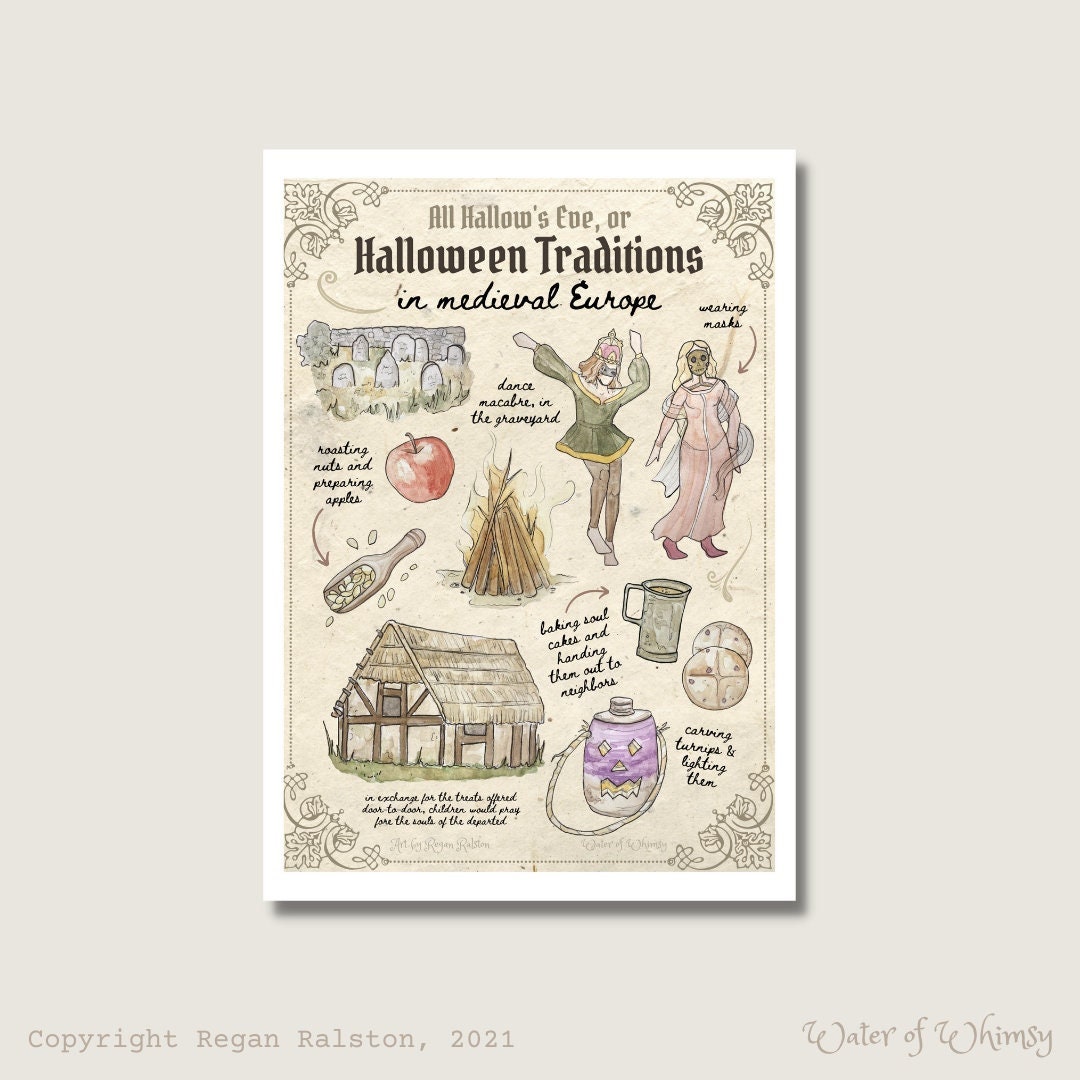 All Hallow's Eve or Halloween Traditions in Medieval Europe Watercolor ...