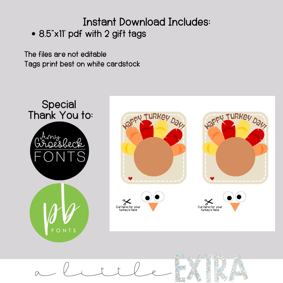 Turkey Day Gift Tag Instant Download Printable - Etsy
