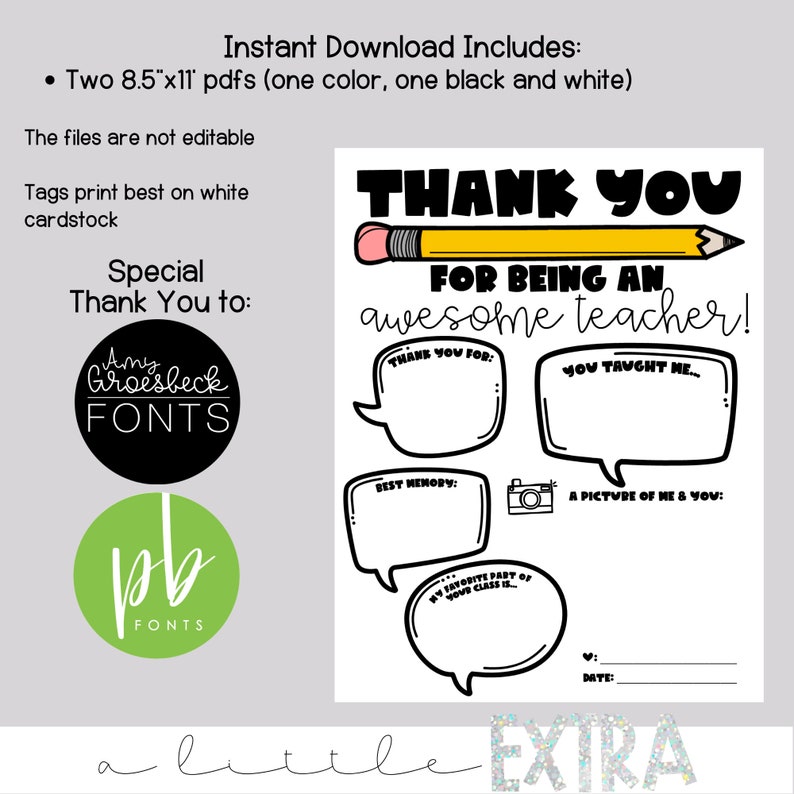 Teacher Appreciation Letter Instant Download Printable Gift - Etsy