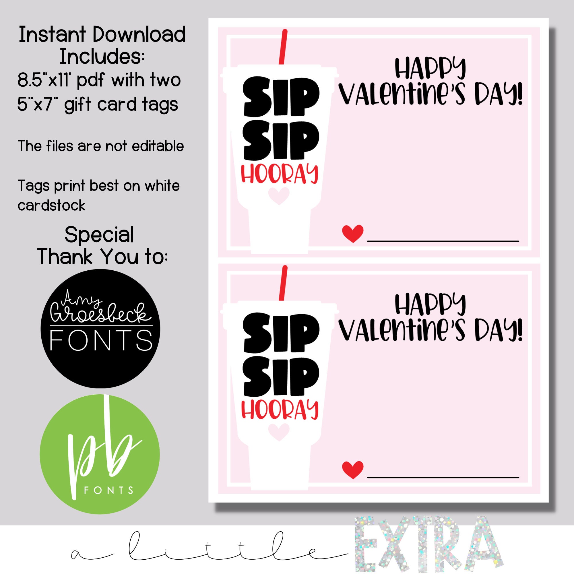 Sip Sip Hooray Valentine's Gift Card Tag Printable - Etsy