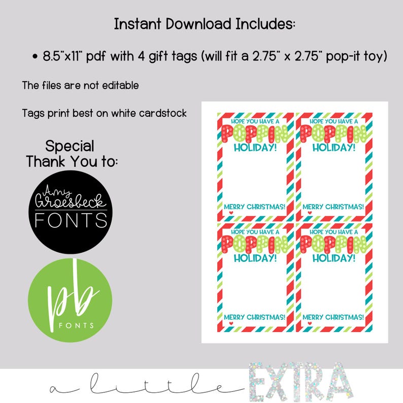 Poppin' Santa Gift Tag, Printable Christmas Holiday Favor (instant ...