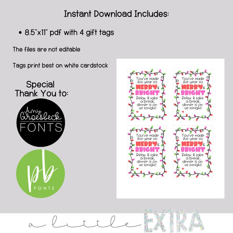 Dinner on Us Tonight Holiday Christmas Gift Tag Instant Download ...