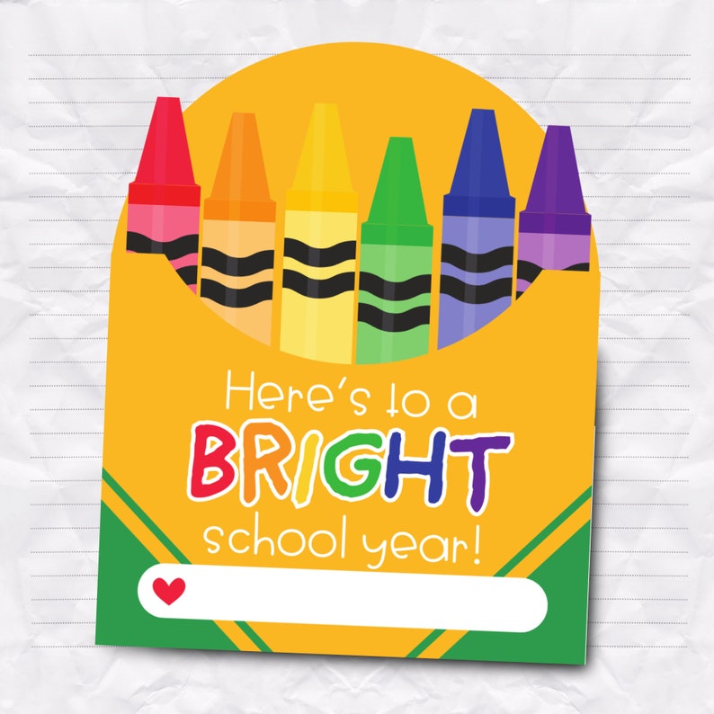 Bright School Year Crayon Gift Tag Gift Card Instant Download Printable ...