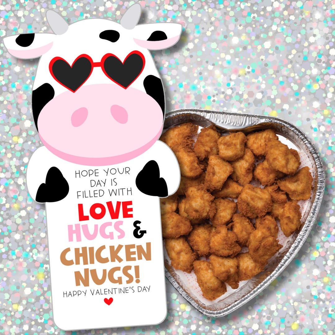 Love Hugs and Chicken Nugs Valentine Gift Card Printable Instant ...