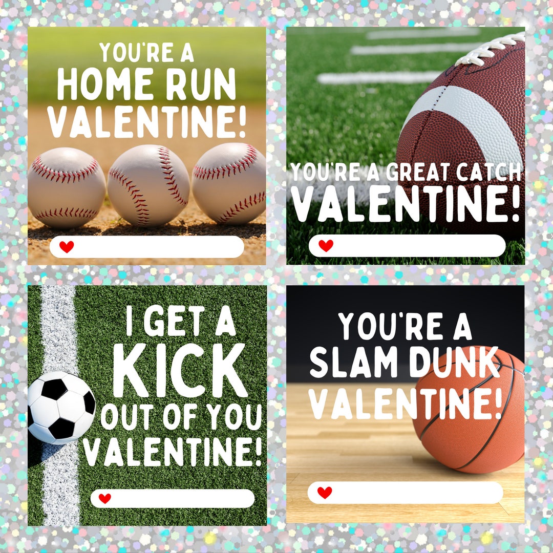 Sports Valentine Cards Football Baseball Basketball Soccer Instant ...