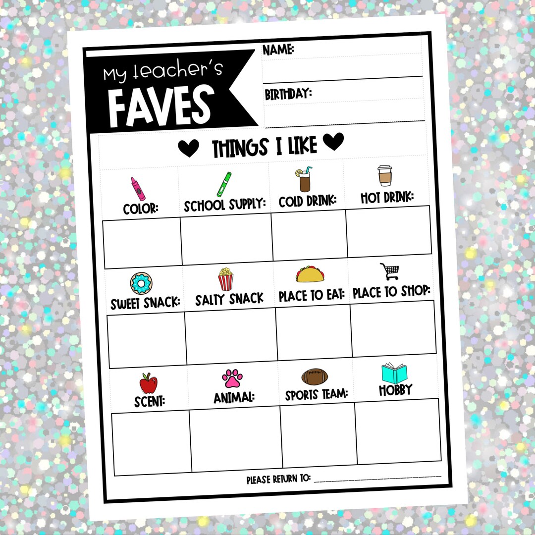 Teacher Favorites Page Back to School Instant Download Printable - Etsy