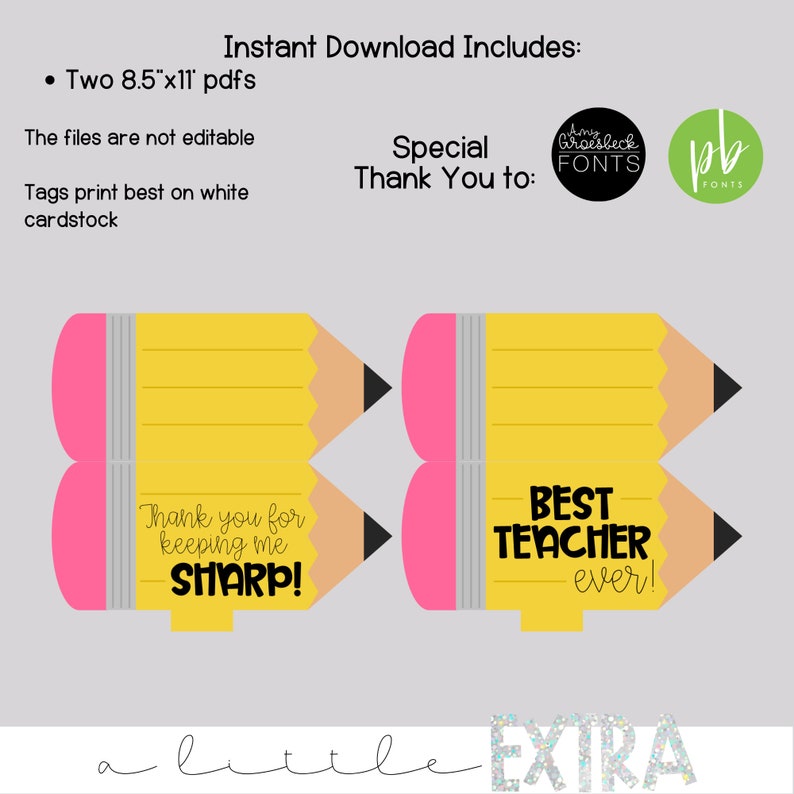 Teacher Appreciation Pencil Gift Card Holder Gift Tag Instant Download ...