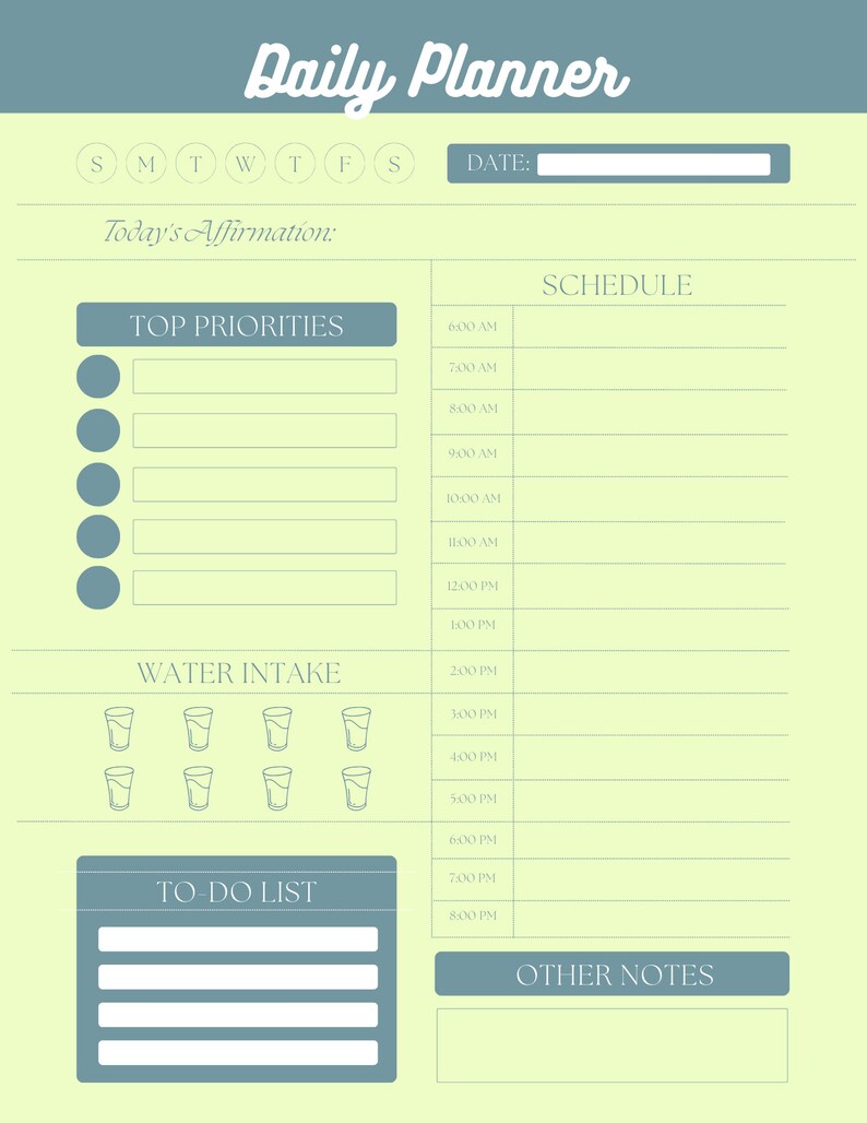 Daily Planner Bundle 7 Pages Green and Blue Modern - Etsy