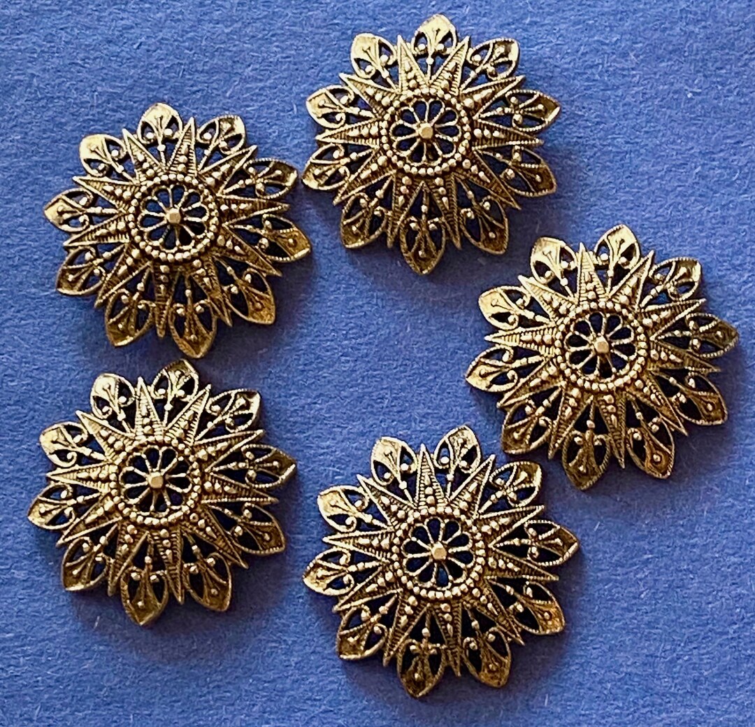 5 Stunning ANTIQUE STAMPED BRASS Buttons - Etsy