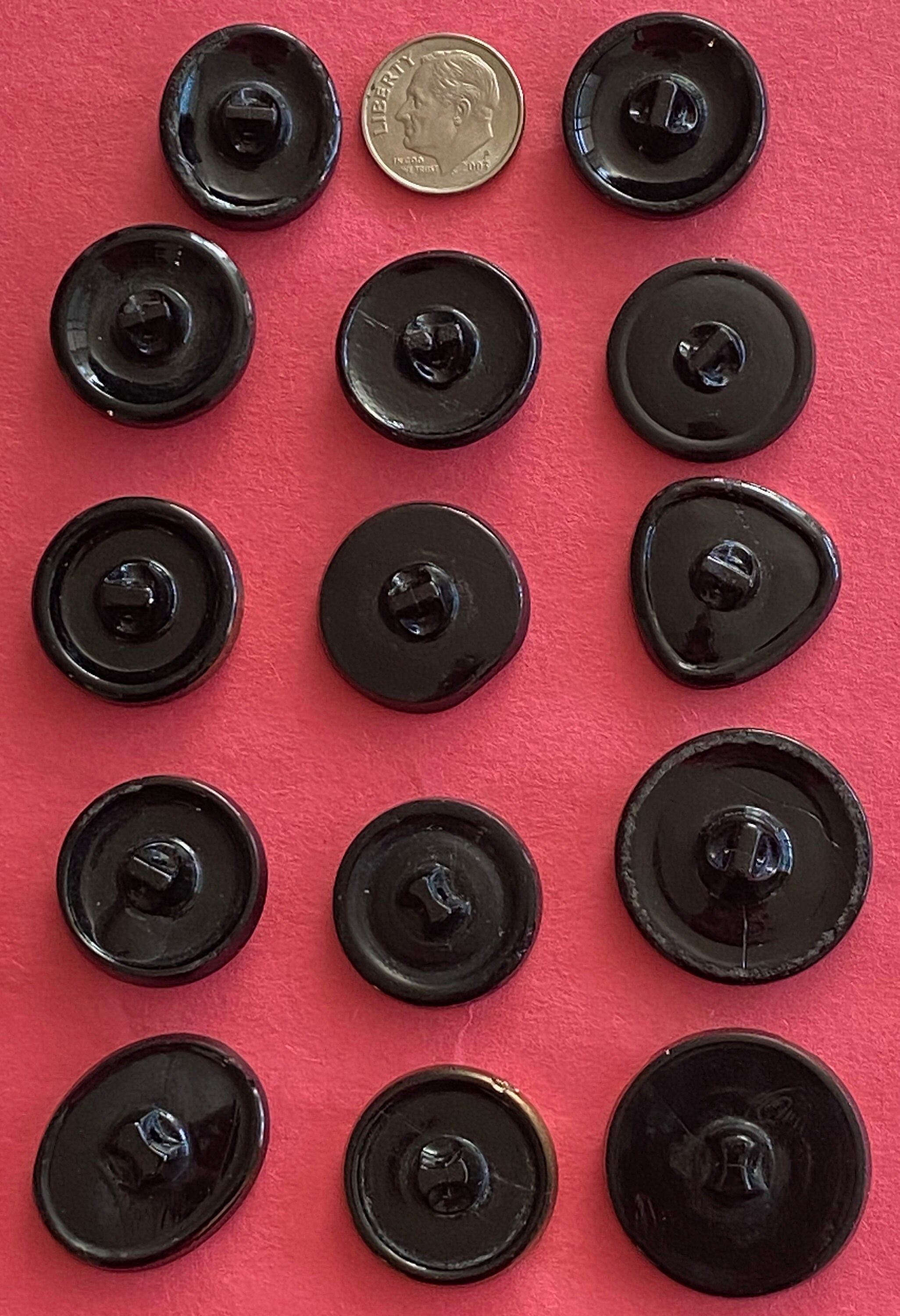 14 VINTAGE BLACK Glass Buttons GOLD Luster - Etsy
