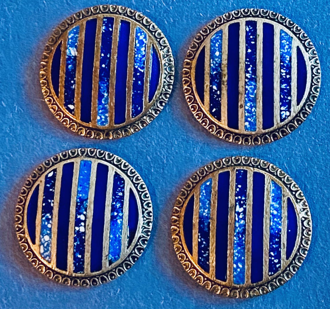 4 ANTIQUE ENAMELLED BRASS Buttons - Etsy