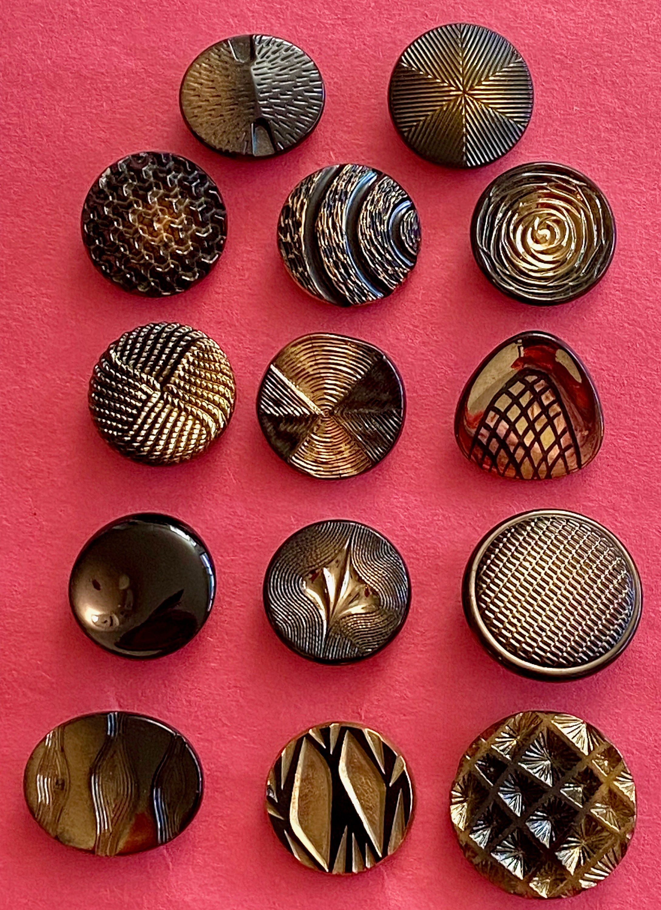 14 VINTAGE BLACK Glass Buttons GOLD Luster - Etsy