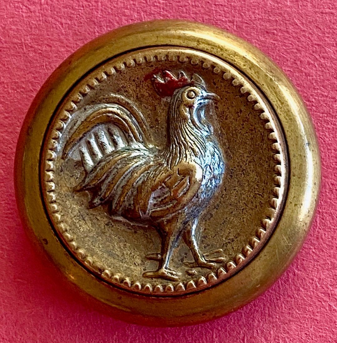ANTIQUE Brass PICTURE Button ROOSTER - Etsy