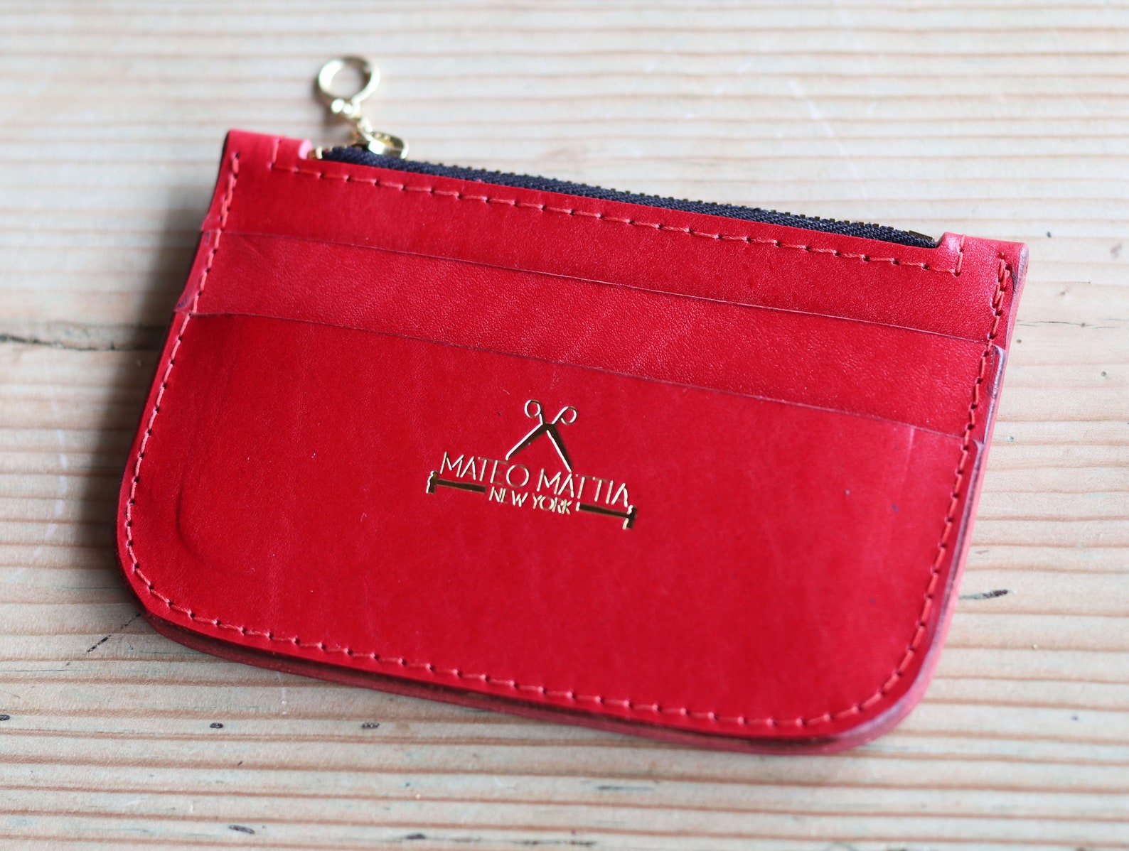 Red Leather Zip Wallet - Etsy