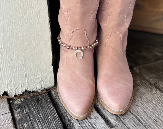 Rose Quartz Cowgirl Boot Bracelet Arrowhead Boot Bling Jewelry Chain ...