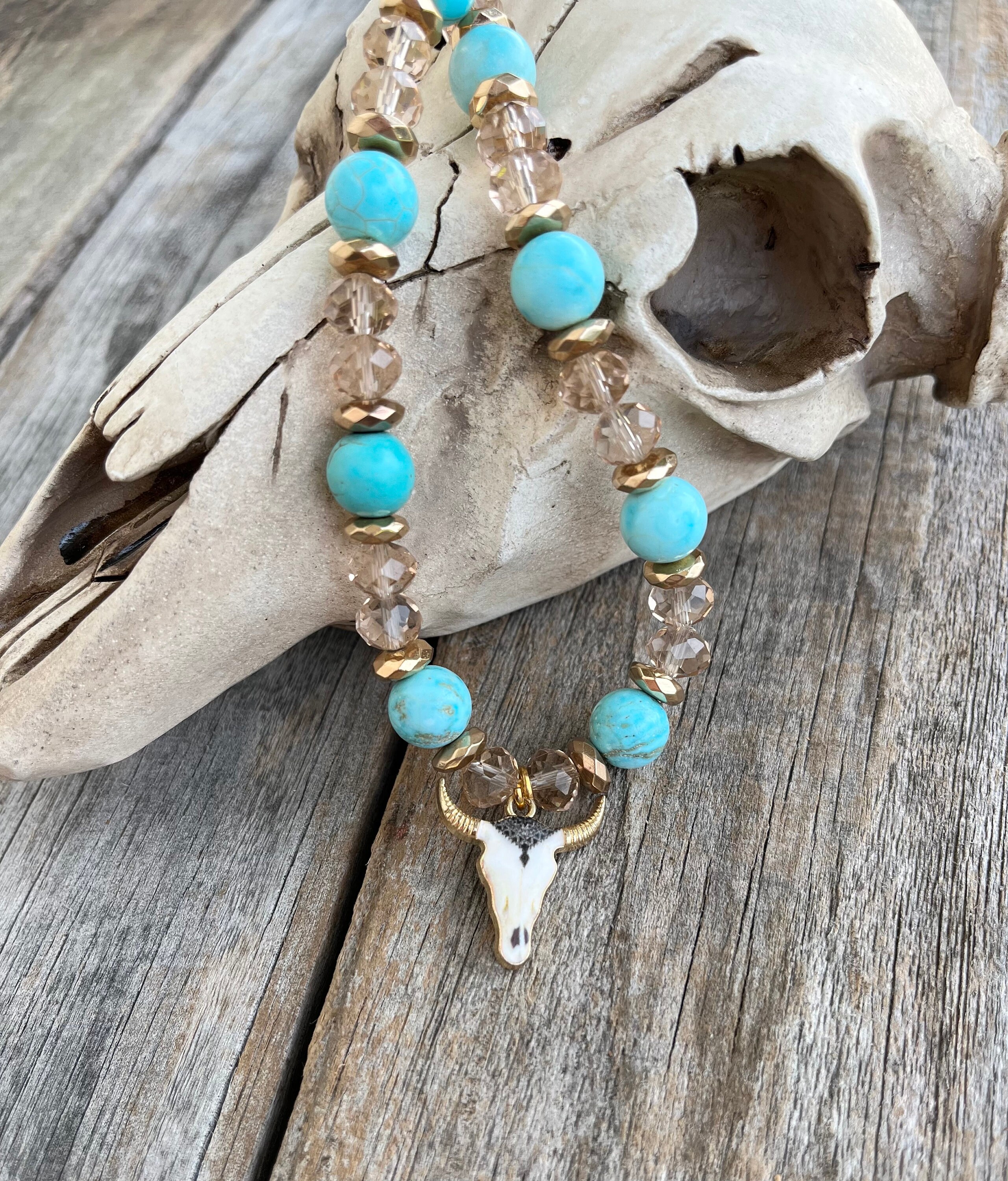 Cow Skull Cowgirl Boot Bracelet Bull Skull Pendant Turquoise Boot Bling ...