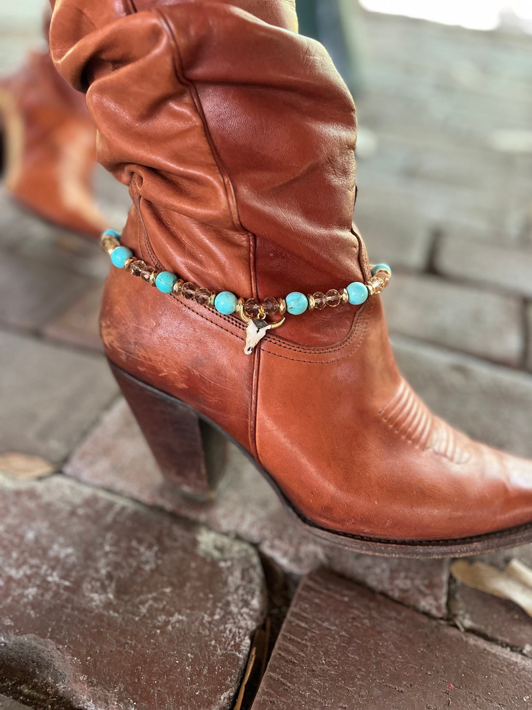 Cow Skull Cowgirl Boot Bracelet - Bull Skull Pendant Turquoise Boot ...