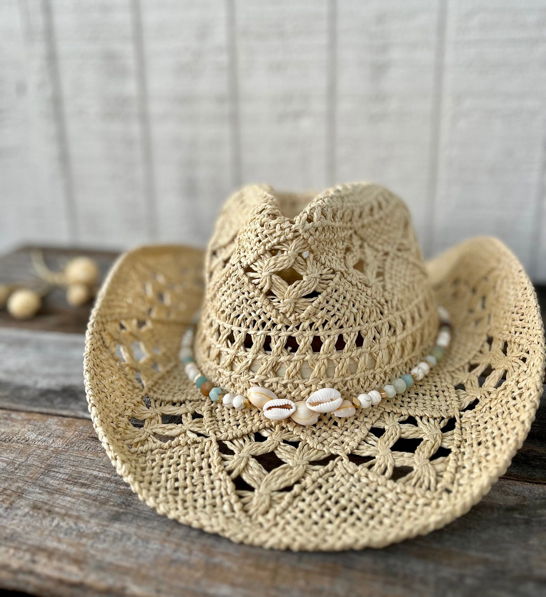 Coastal Cowgirl Western Hat Band | Handmade Beaded Hat Band With Cowrie ...