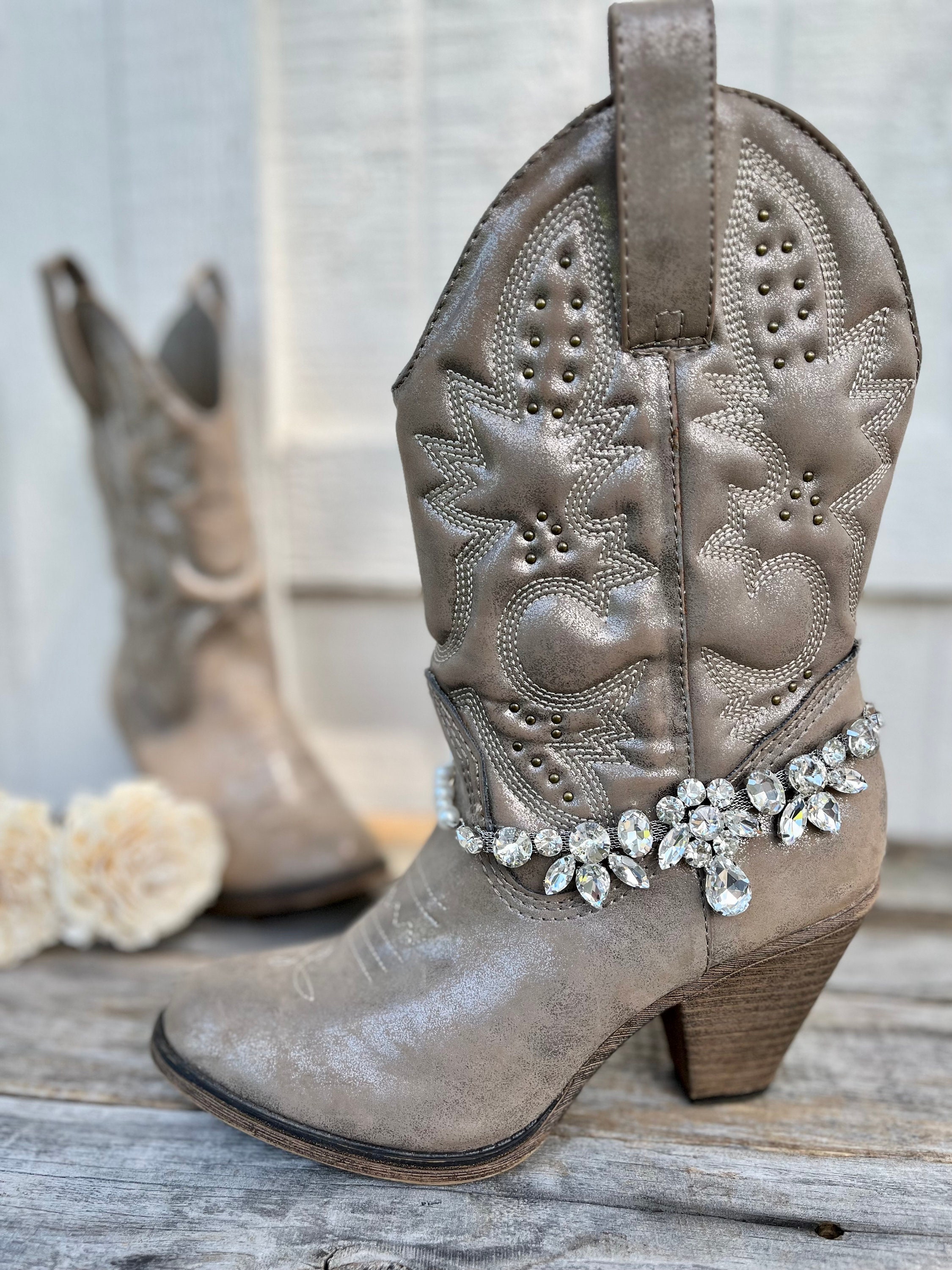 Western Wedding Cowgirl Boot Bracelet for Bride - Rhinestone White ...