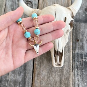 Cow Skull Cowgirl Boot Bracelet - Bull Skull Pendant Turquoise Boot ...