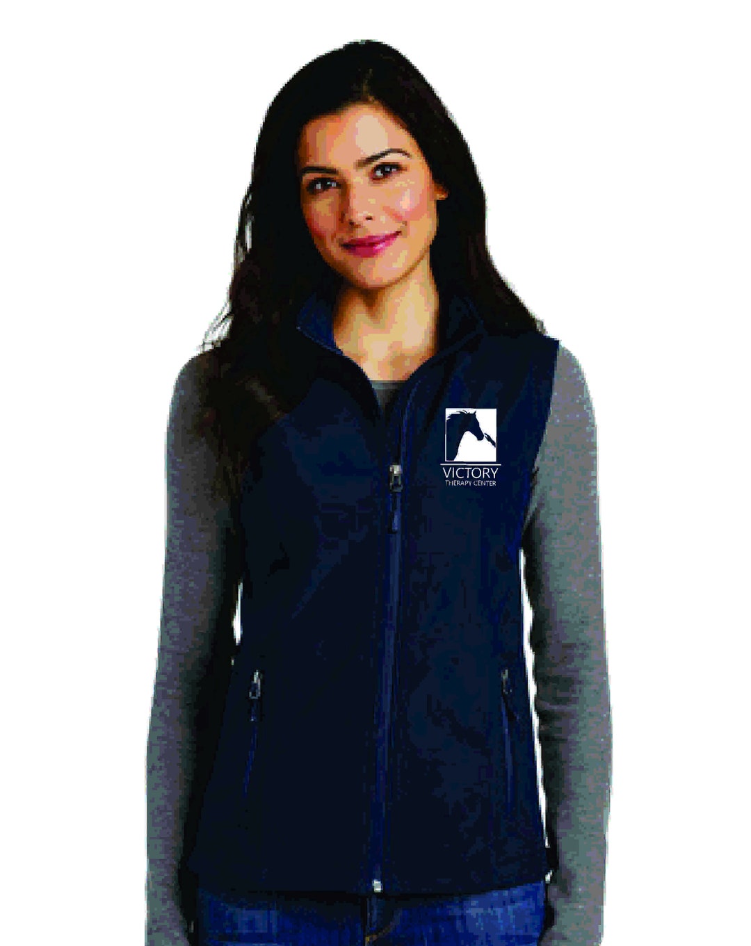 VTC012 Victory Therapy Center Soft Shell Vest Ladies Navy With White ...