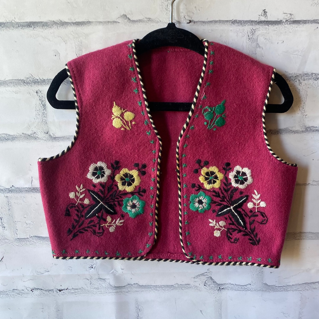 Vintage Retro Pink Magenta Embroidered Floral Folk Vest, 2T 3T - Etsy