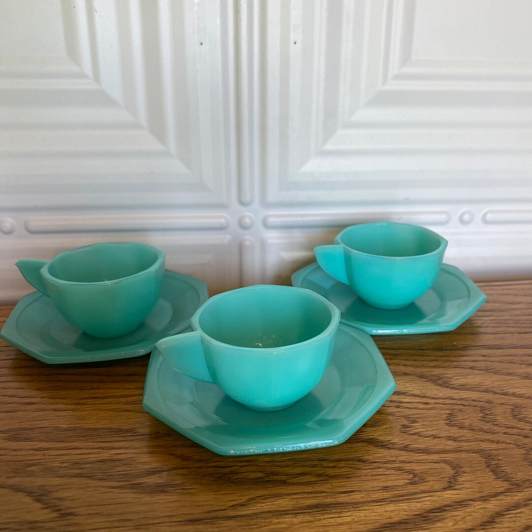 1940s 1950s Akro Agate American Maid Blue Slag Jadeite Color Milk Glass ...