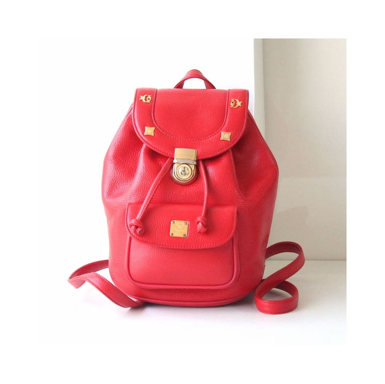 MCM Bag Leather Small Red Backpack Authentic - Etsy