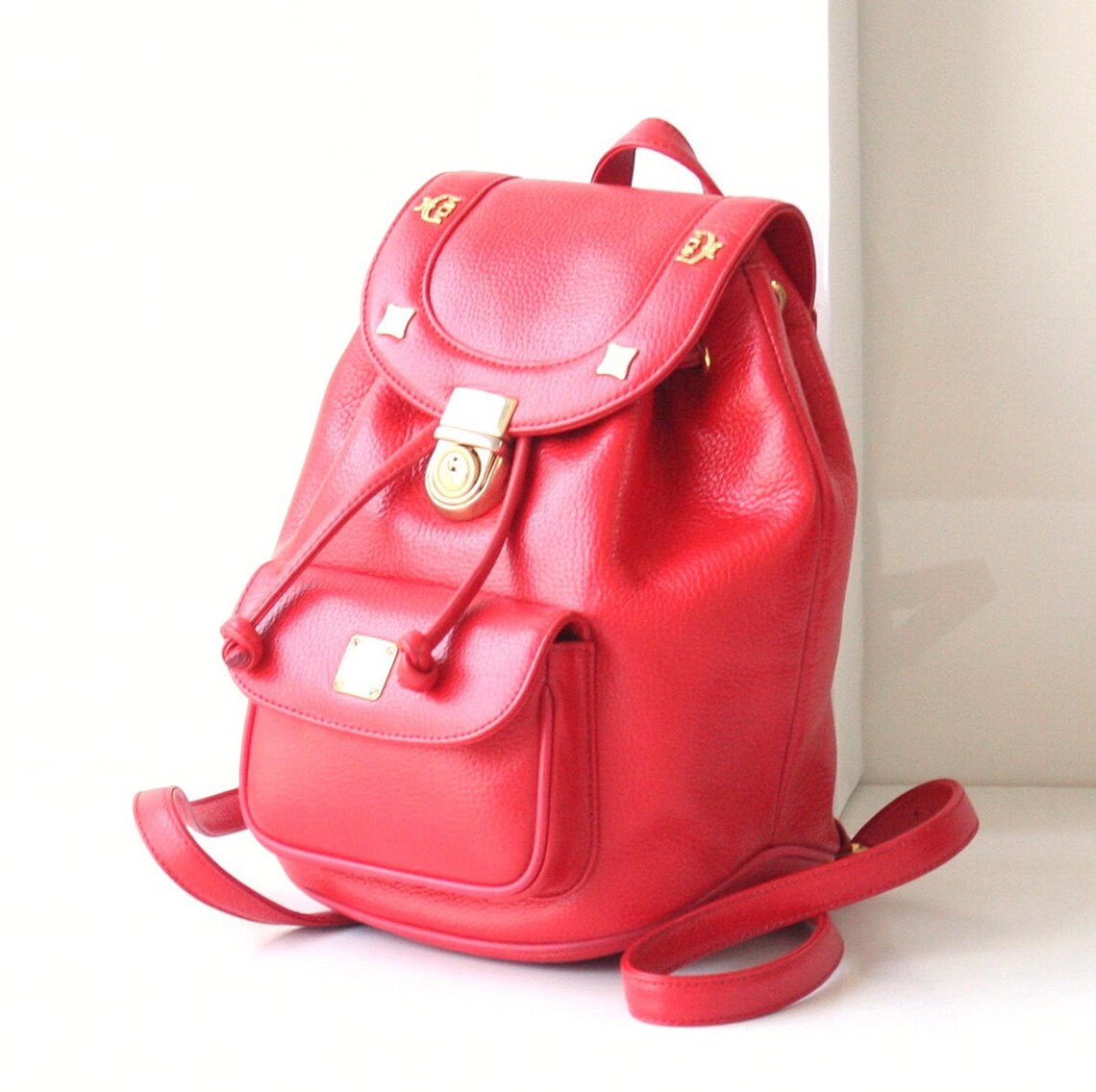MCM Bag Leather Small Red Backpack Authentic - Etsy