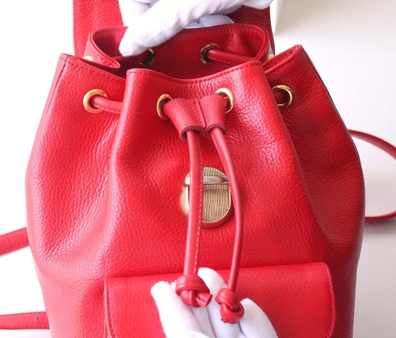 MCM Bag Leather Small Red Backpack Authentic - Etsy