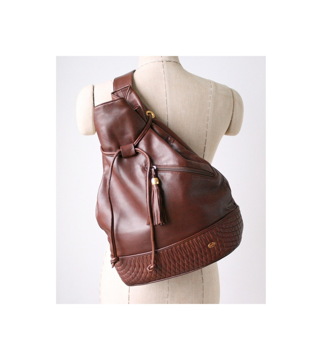Bally Brown Leather Drawstring Quilted Sling Bag,backpack,shoulder Bag ...