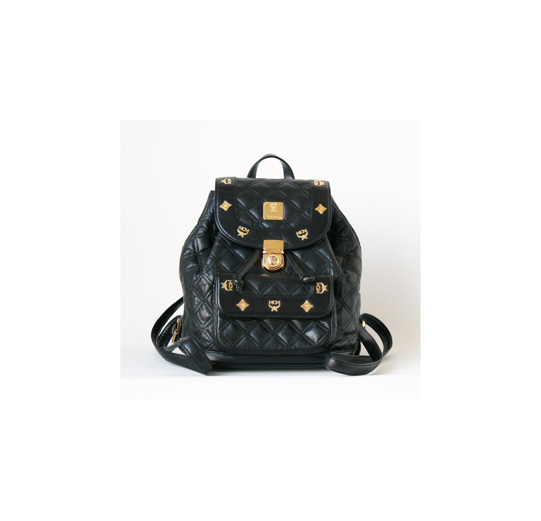 Auth MCM Quilt Black Leather Backpack Vintage - Etsy