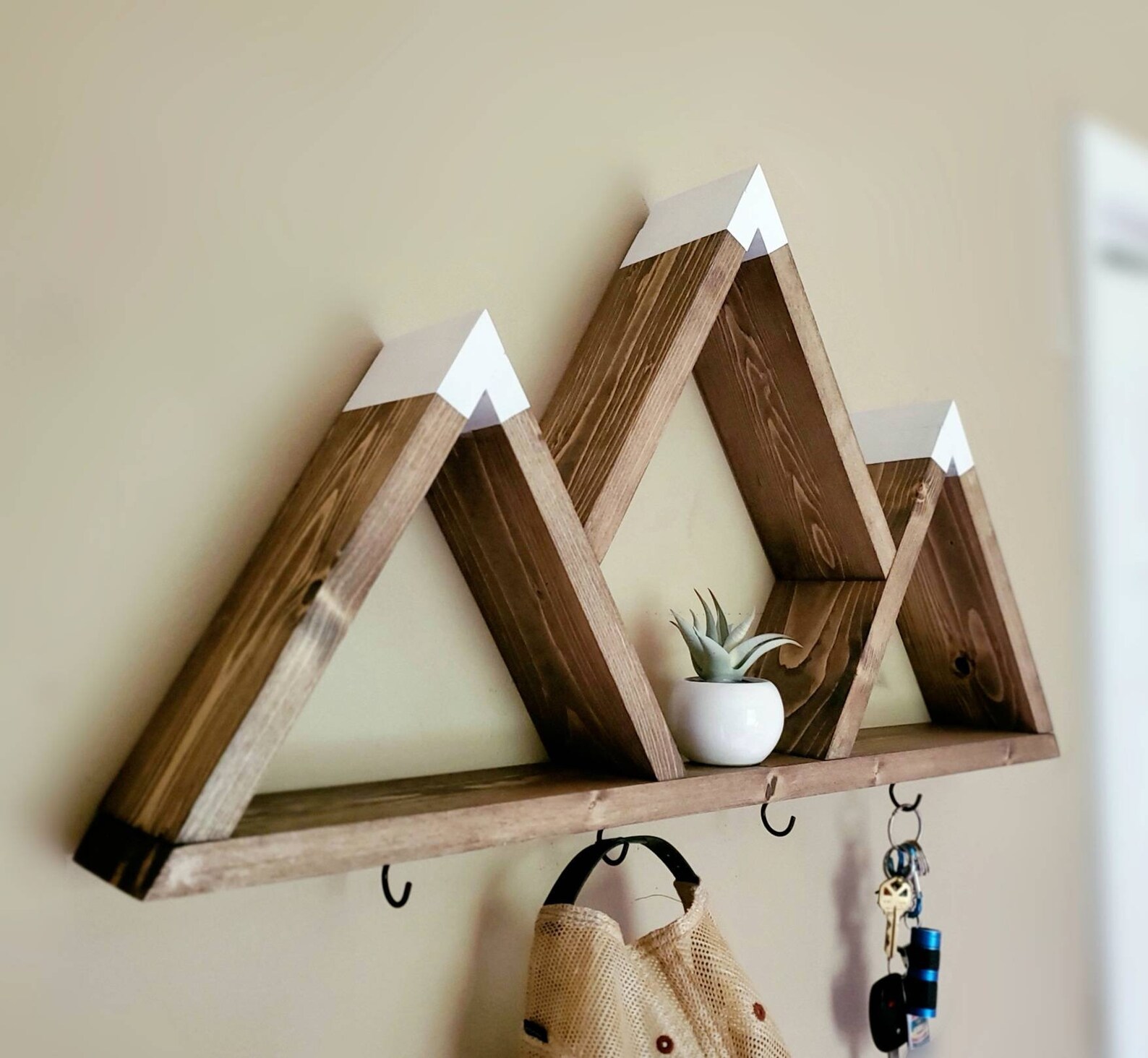 3-Peak Mountain Shelf Wood Mountain Shelf Shelf with Hooks | Etsy